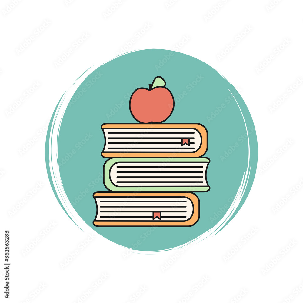 Books stack icon logo vector illustration on circle with brush texture ...