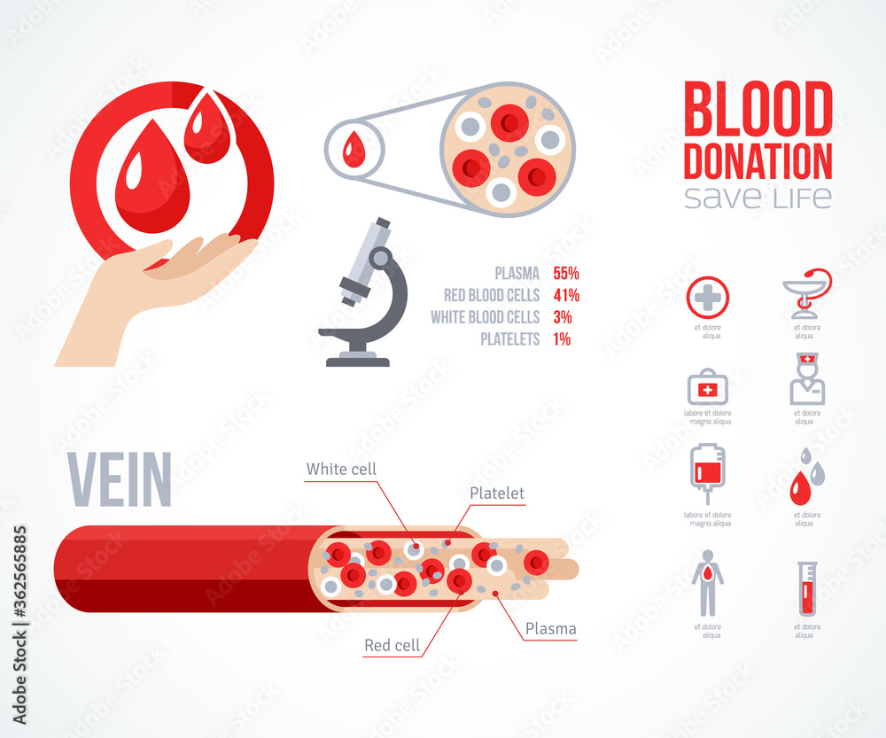 Donor infographics Icons Set. Blood Donation Lifesaving and Hospital ...