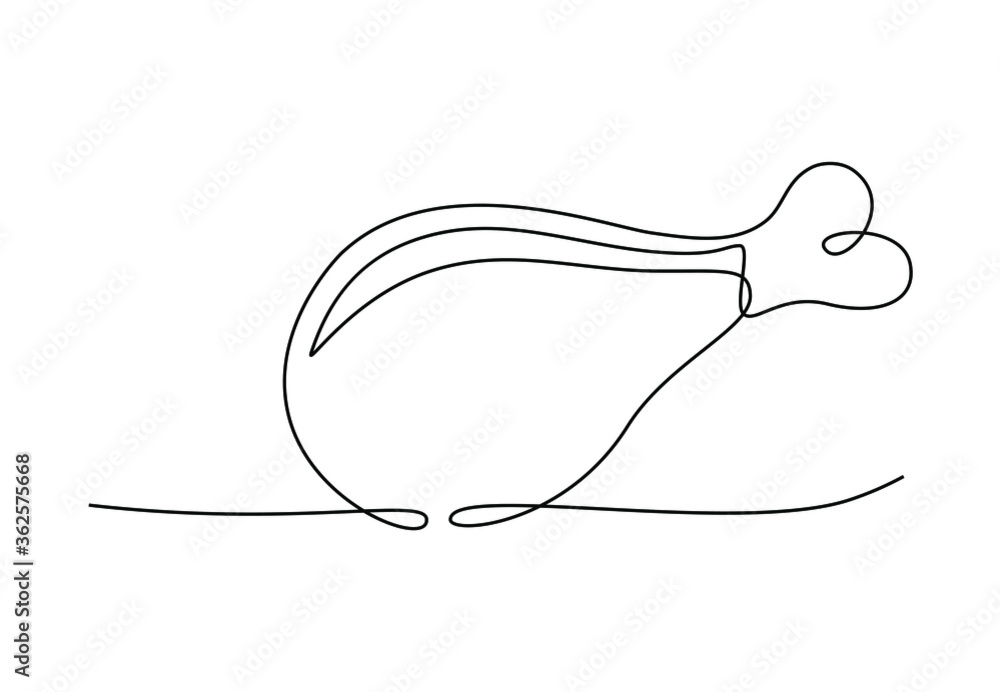 Single continuous line drawing of hot crispy fried chicken leg for ...