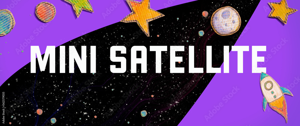 Mini Satellite theme with space background with a rocket, moon, stars ...