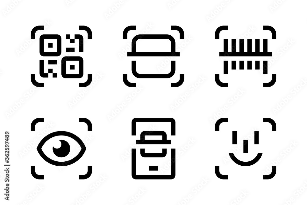 Qr Code Scan Barcode Scan And Face Recognition Icon Set Mobile Scan Vector Icons Scanning Of