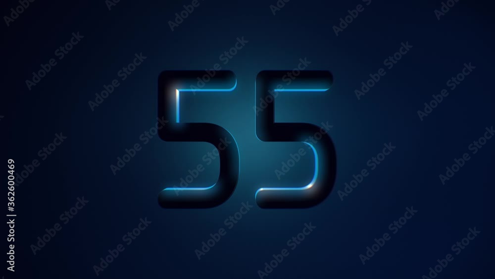 Blue Neon Light 60 Seconds Countdown On Black Background Running