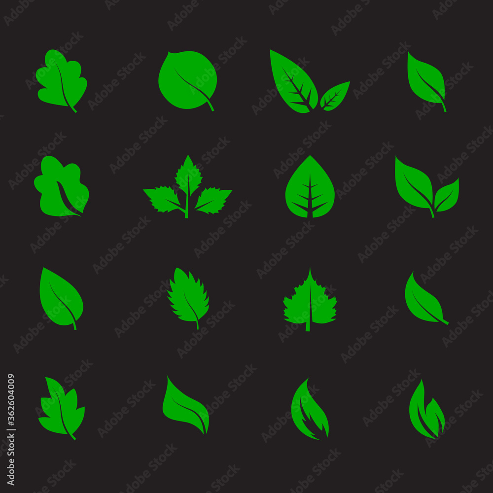 Abstract leaf icon set isolated on black background. Collection of leaf ...