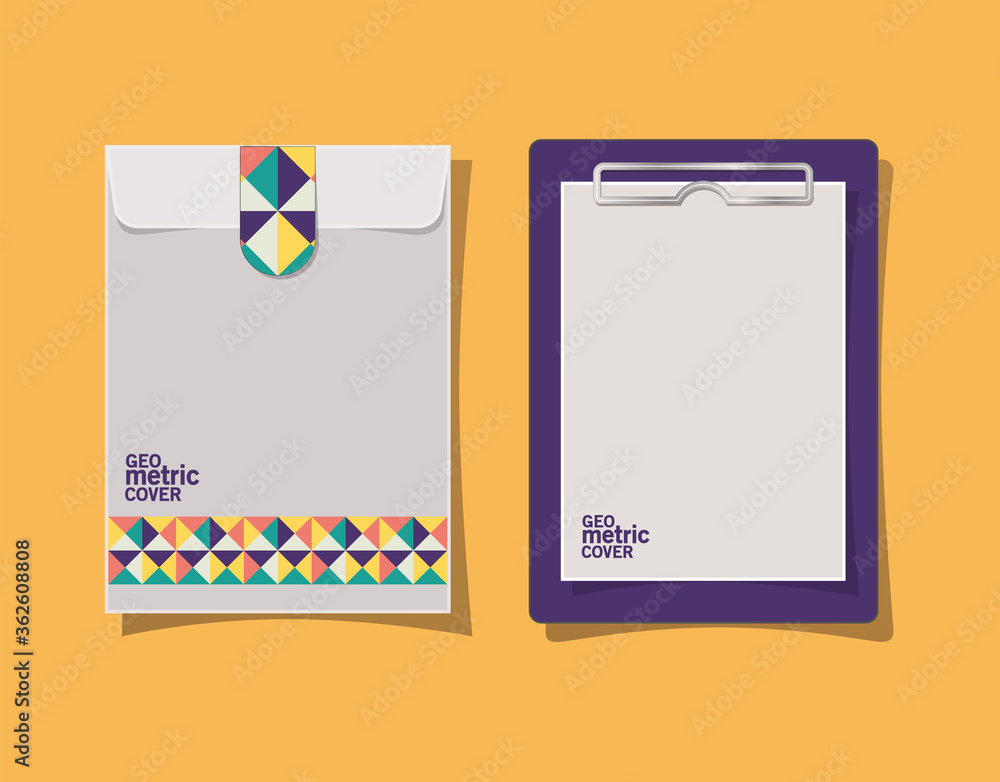 geometric cover clipboard and envelope design of Mockup corporate ...