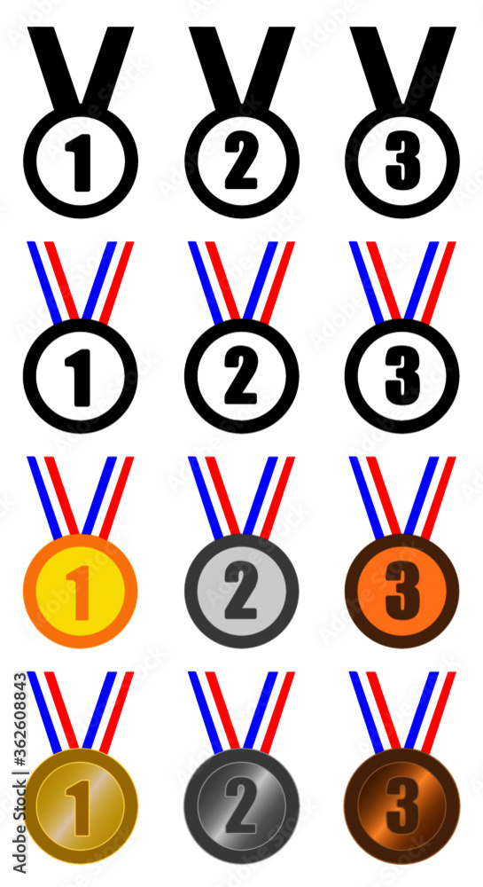 Vector graphics of numbered medals 1st, 2nd and 3rd. 3 winner medals ...