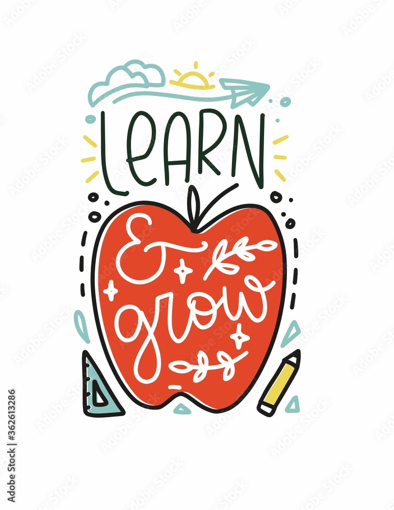 Learn and grow back to school quote vector design with apple. Education ...