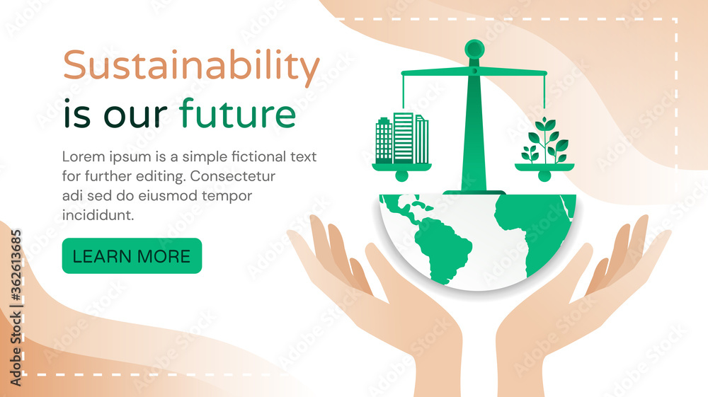Sustainability Is Our Future concept with hands cupping a green planet ...