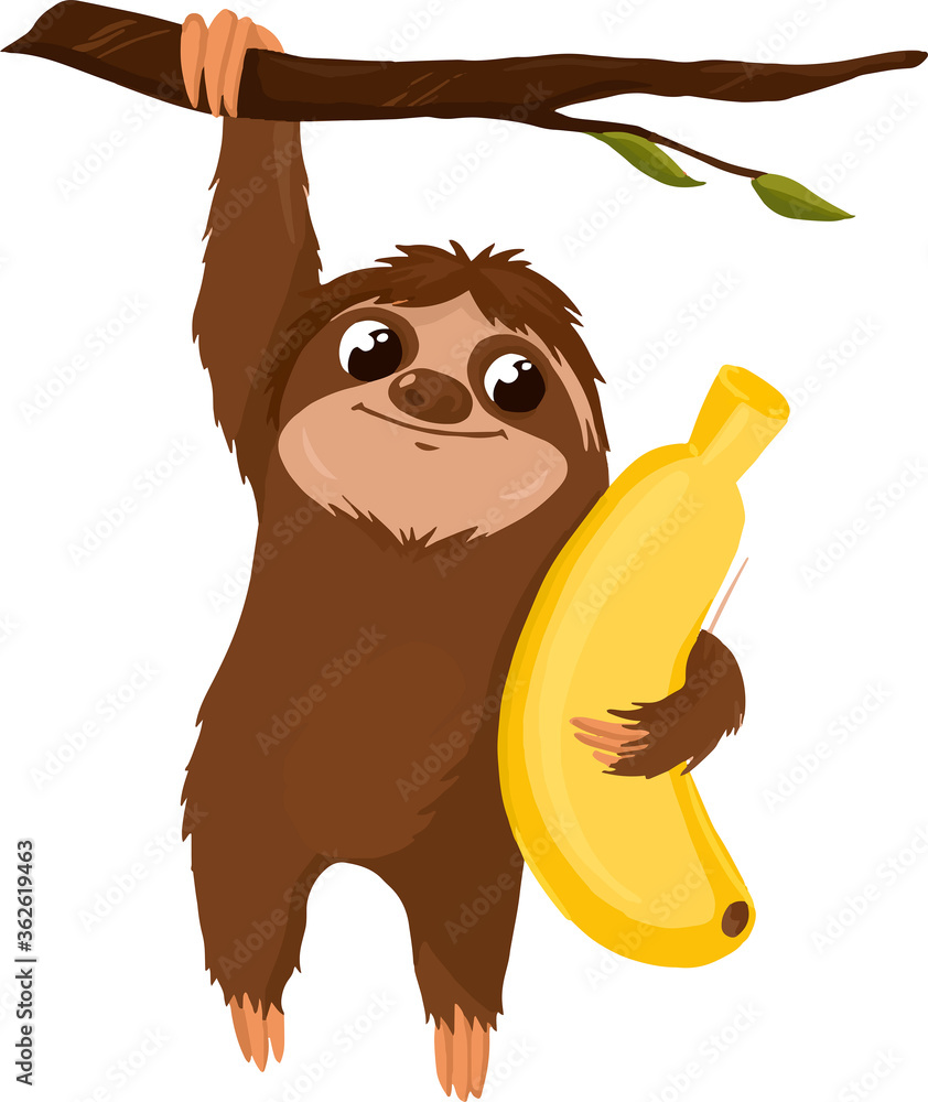 cartoon sloth with banana illustration vector Stock Vector | Adobe Stock