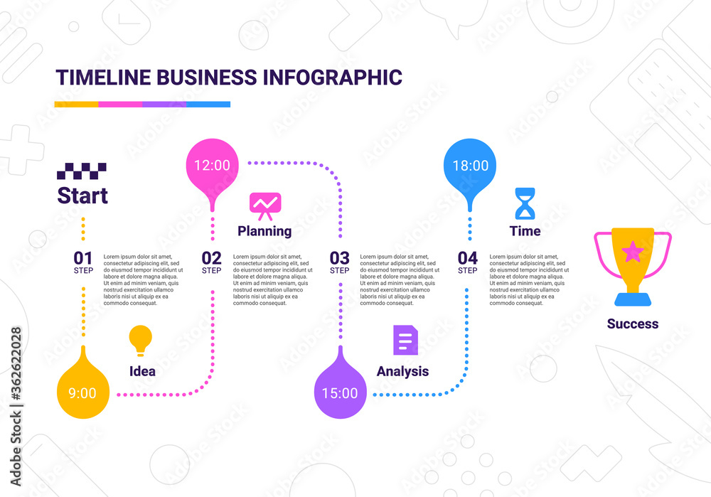 Vector business illustration of timeline infographics template with ...