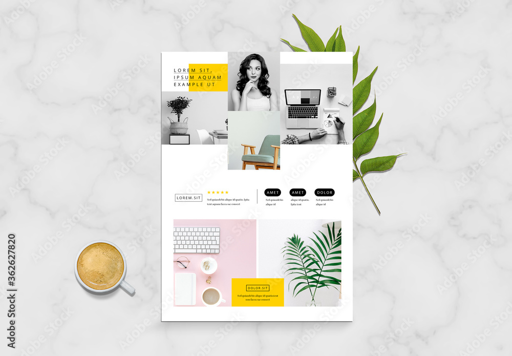 Portfolio Flyer Layout with Yellow Accenst Stock Template | Adobe Stock