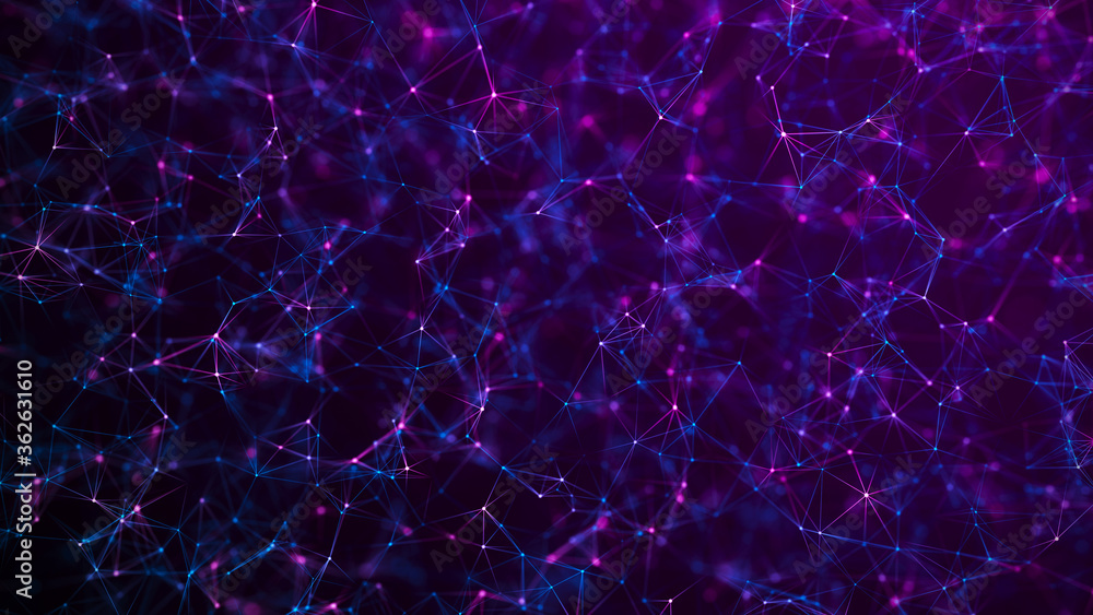 Purple background with connecting triangulars, dots and lines ...