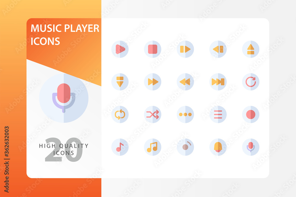 Music Player icon pack isolated on white background. for your web site ...