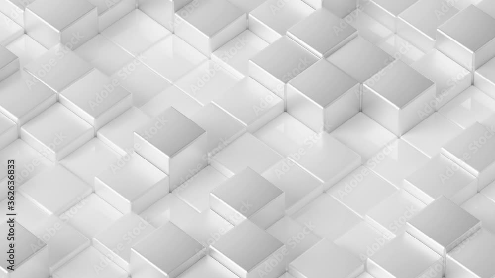 Abstract Motion Cubes Loop 1 Silver x White: perspective view of silver ...