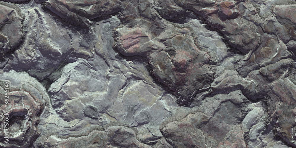 Rock landscape topography top view texture. 3D geography mountain ...
