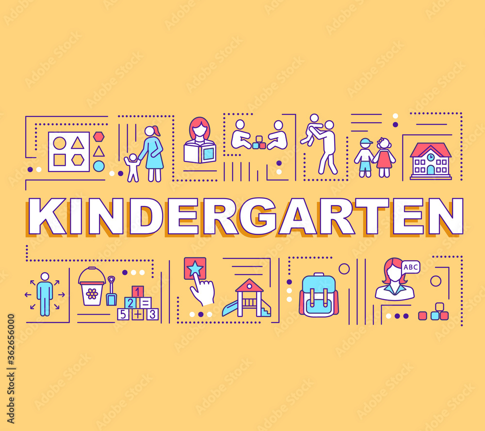 Kindergarten word concepts banner. Children preschool education ...