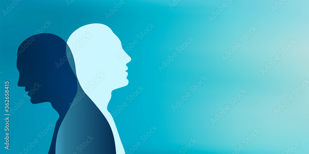 Metaphor bipolar disorder mind mental. Split personality. Concept mood ...