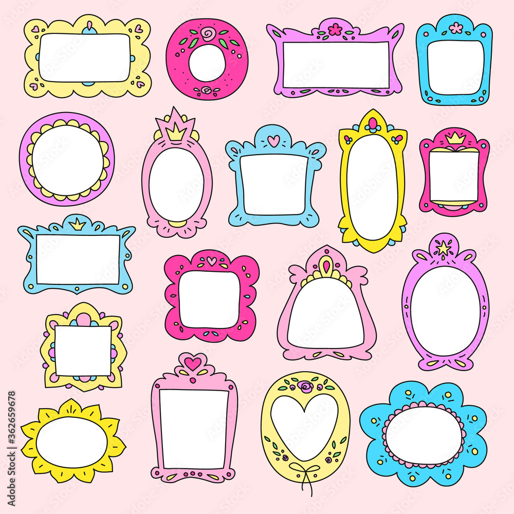 Cute colorful frames set. Vector flat cartoon design for little ...