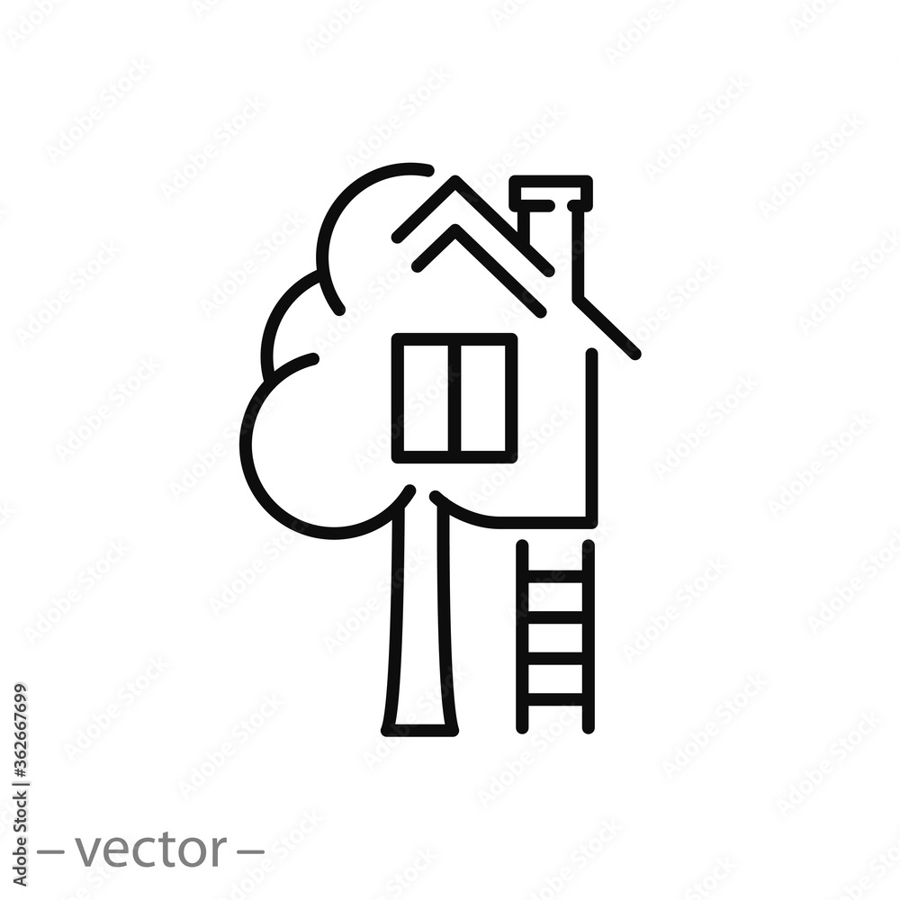 house tree icon, concept green home, logo ecology building, thin line ...