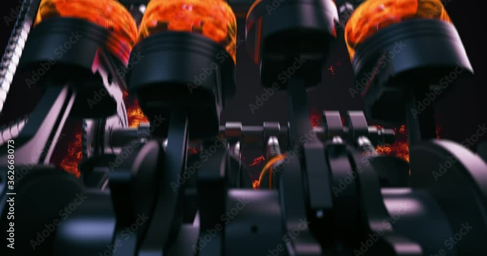 Powerful Shaking V8 Engine Producing Power. Pistons And Crankshaft In ...