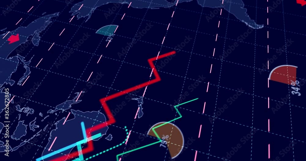 Global crisis chart. Graph down on blue world map background 3d ...