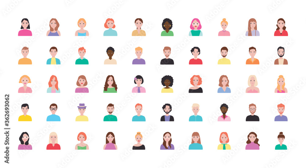 cartoon people icon set, flat style Stock Vector | Adobe Stock