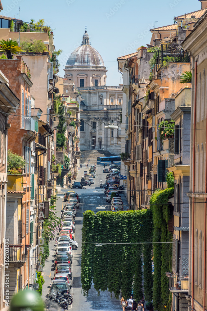 Rome: Street view with Basilica Papale di Santa Maria Maggiore on the ...