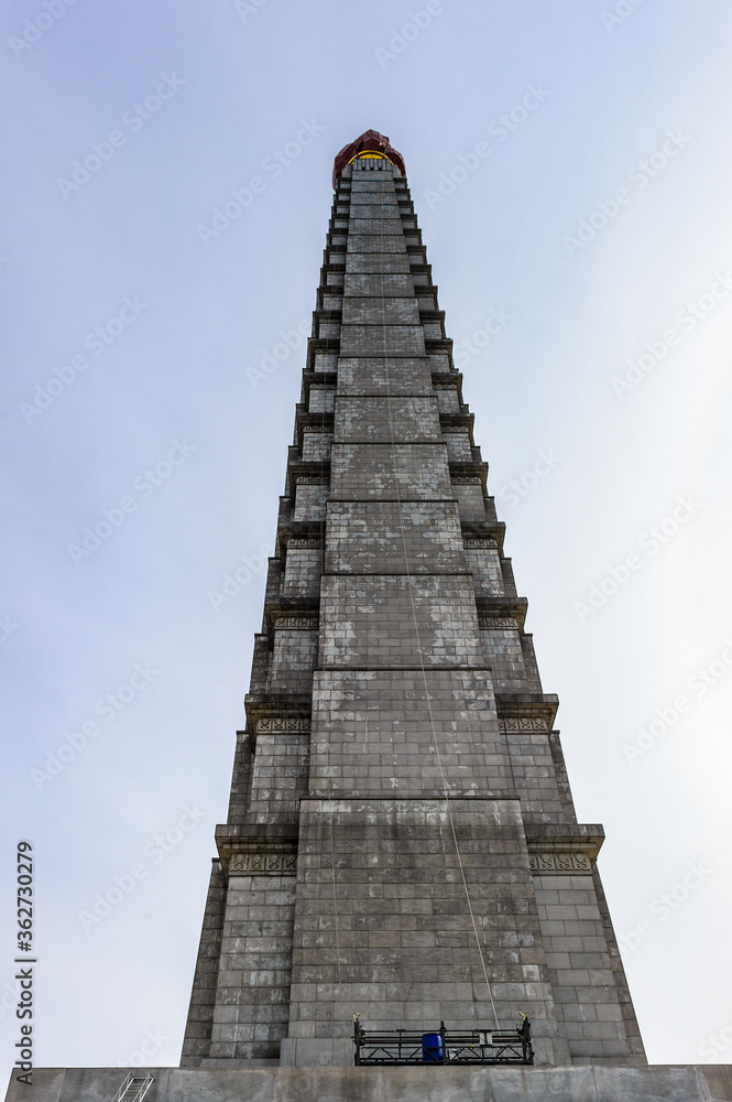 PYONGYANG, NORTH KOREA - MAY 1, 2012: Juche Tower (Tower of the Juche ...