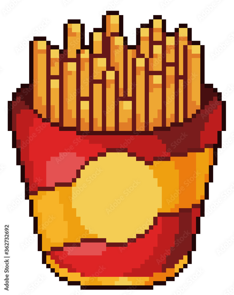 Pixel art french fries. Icon for 8 bit game on white background. Stock ...