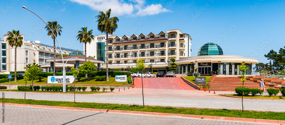 KEMER, TURKEY - APR 15, 2015: Sentido Palmet beach resort in Kemer ...