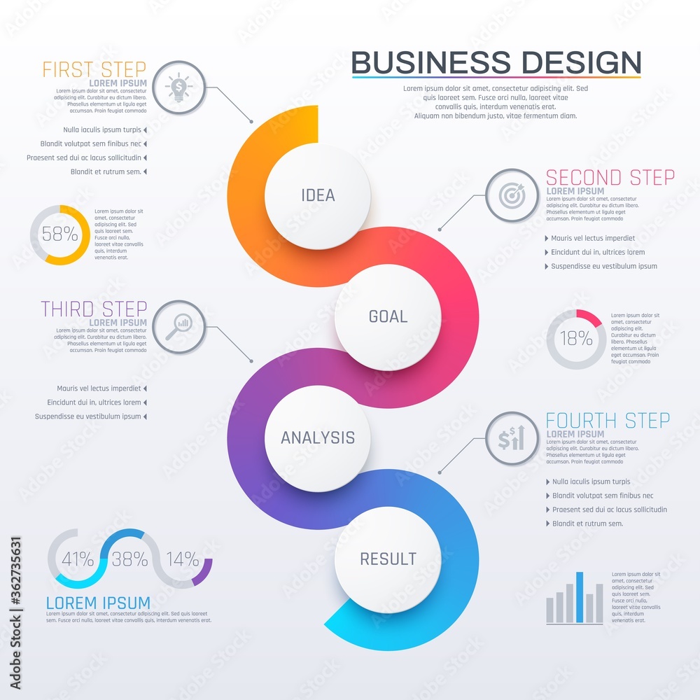 Business infographic with round elements and info steps, vector chart ...