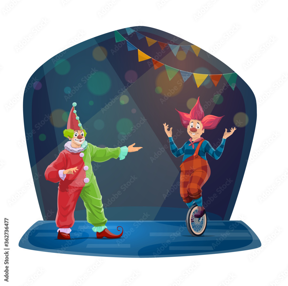 Circus cartoon clown characters. Funny vector Big top carnival funster ...