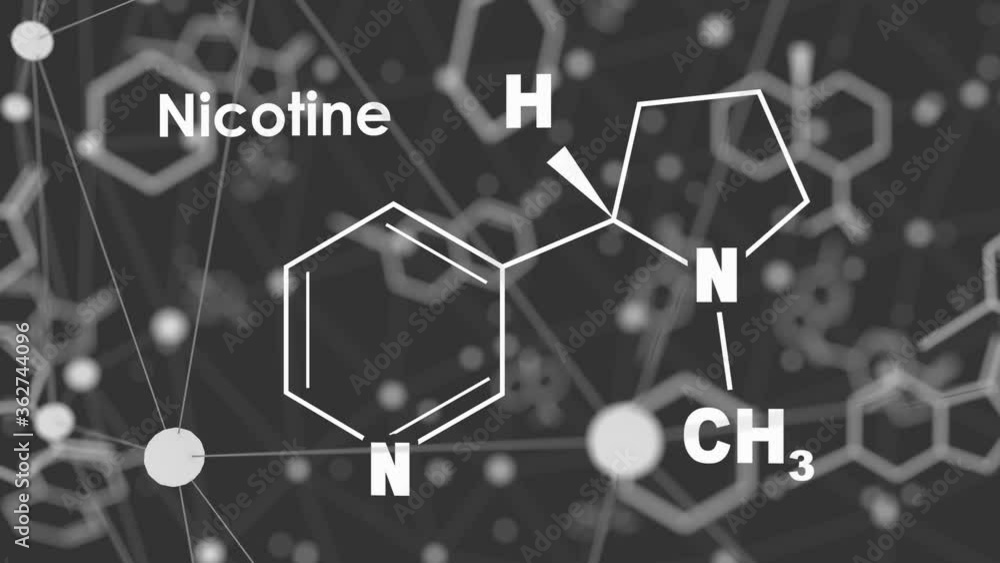 Chemical molecular formula of nicotine. Connected lines with dots ...