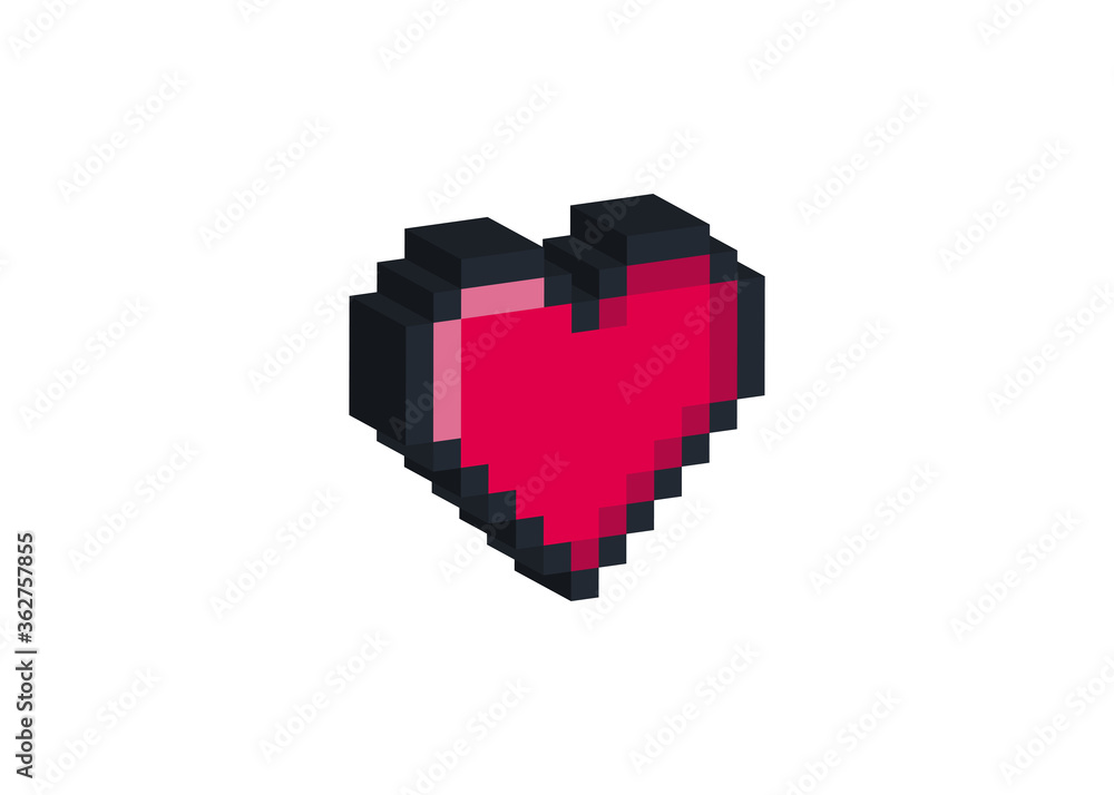 Pixel art 3D heart. love and valentine. Pixel game life bar. Vector art ...