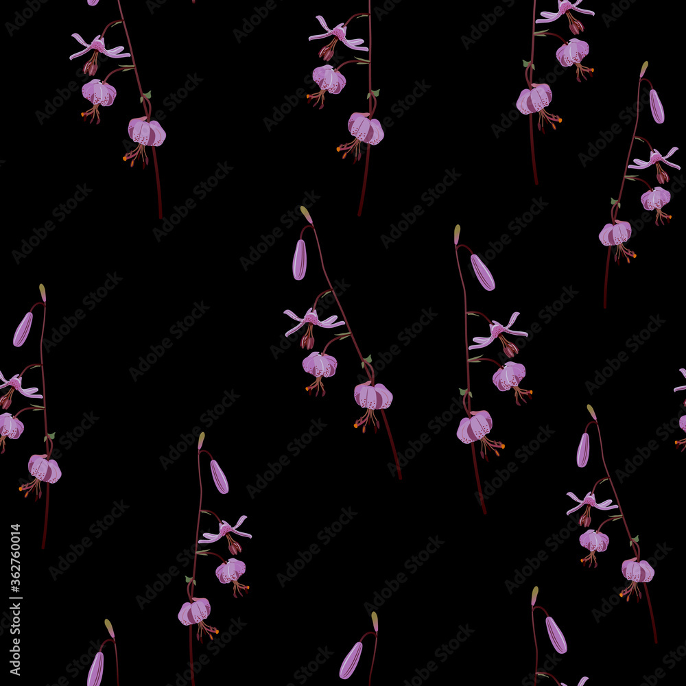 Seamless floral pattern with wild flowers. Branches of Lilium Martagon ...