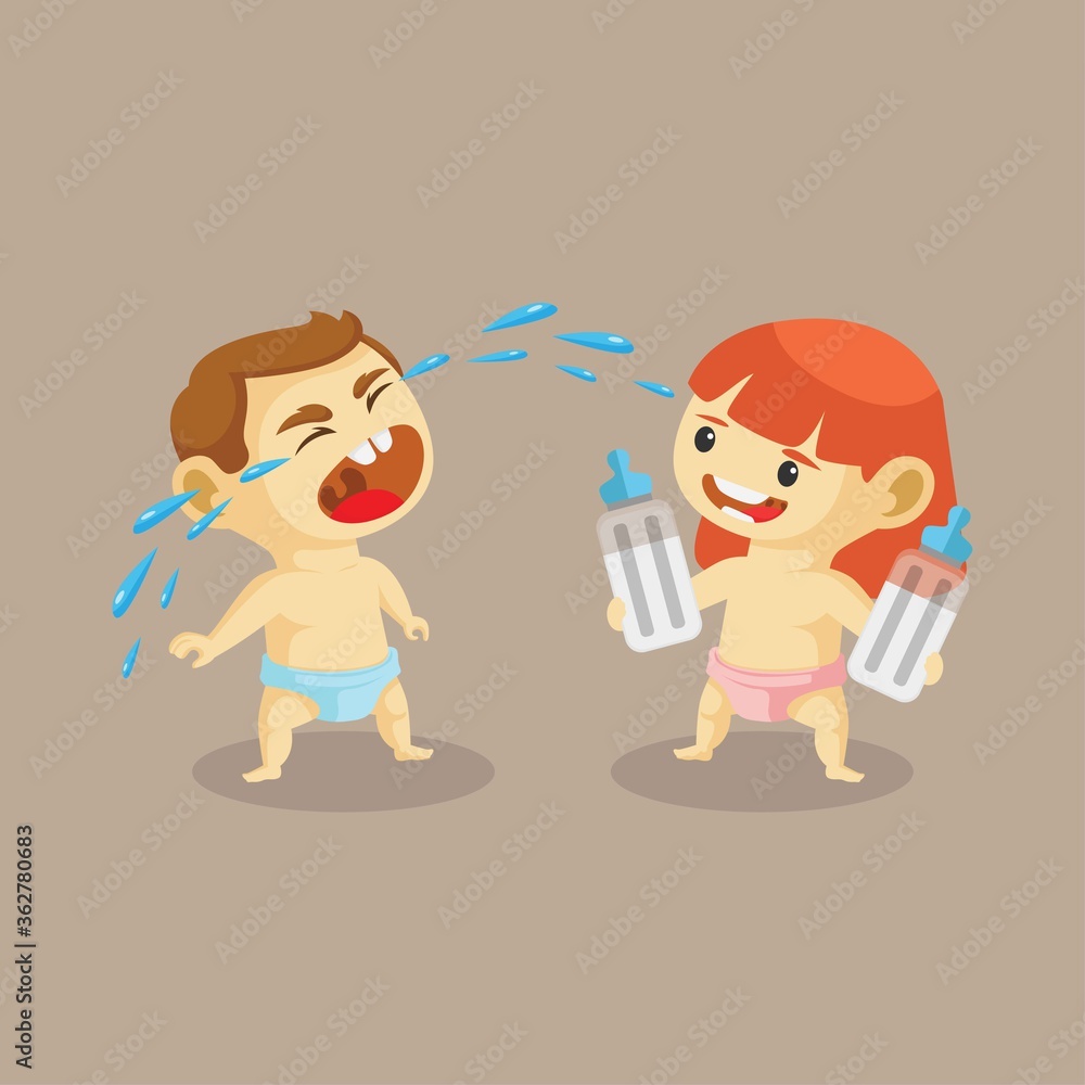 Vector Illustration of Cartoon Baby crying so loud because it doesn't ...