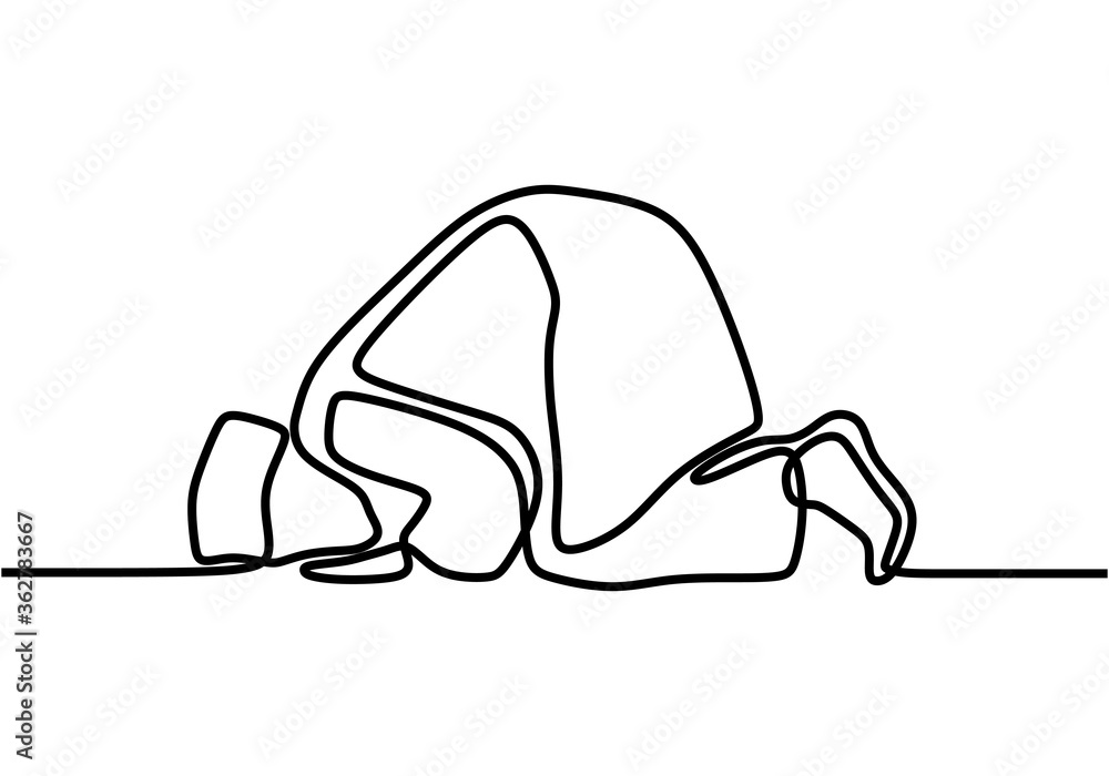 Continuous line drawing muslim prayer doing sujud or sajdah with ...