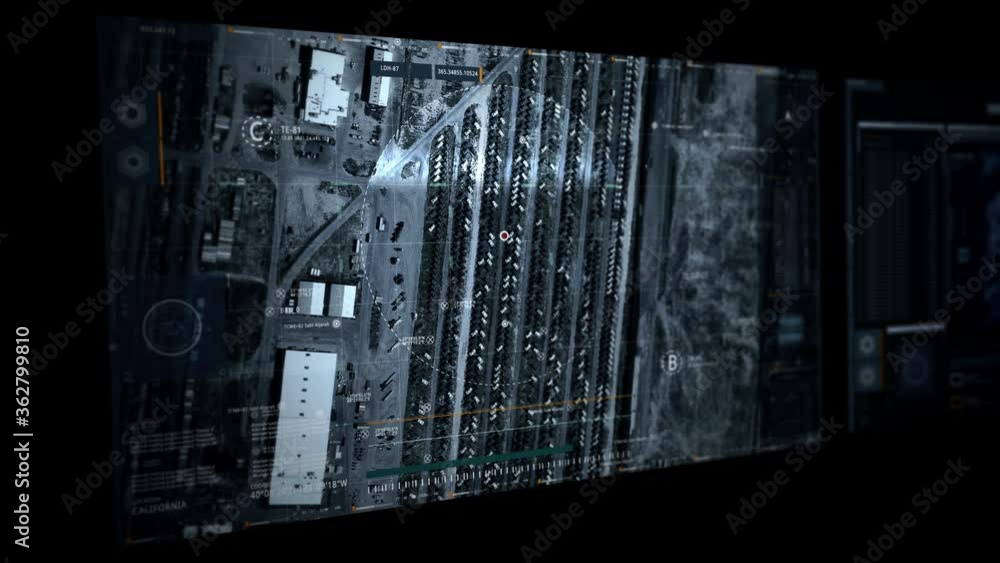 Satellite Camera Detects Location. Computer Monitor Screen Stock 비디오 ...