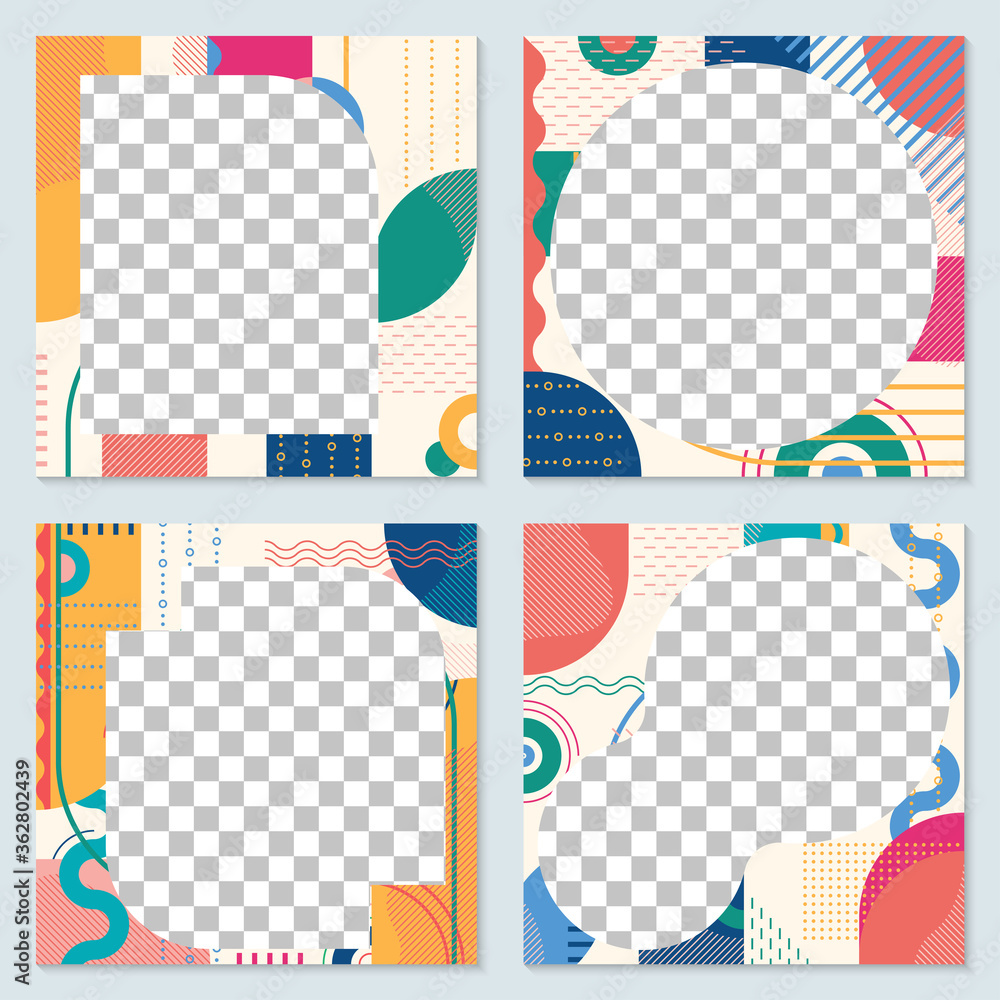 Social media post design template. Abstract frame set with geometric ...