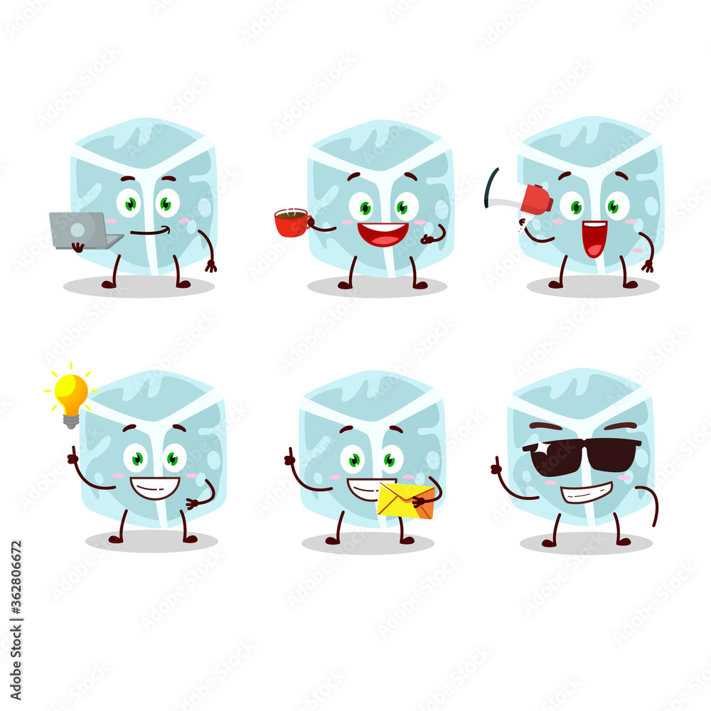 Ice tube cartoon character with various types of business emoticons ...