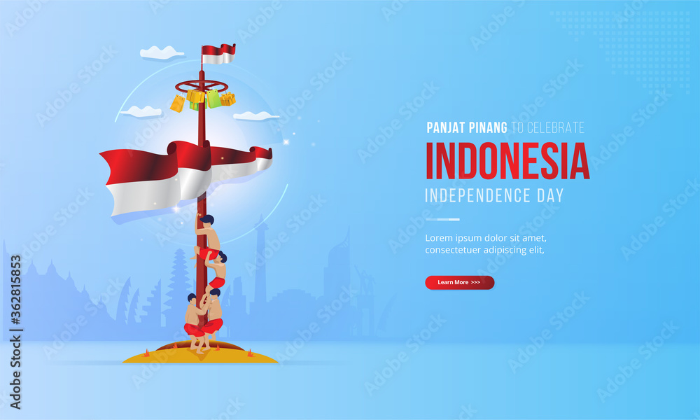 Panjat pinang or climbing slippery pole illustration for celebrate of ...
