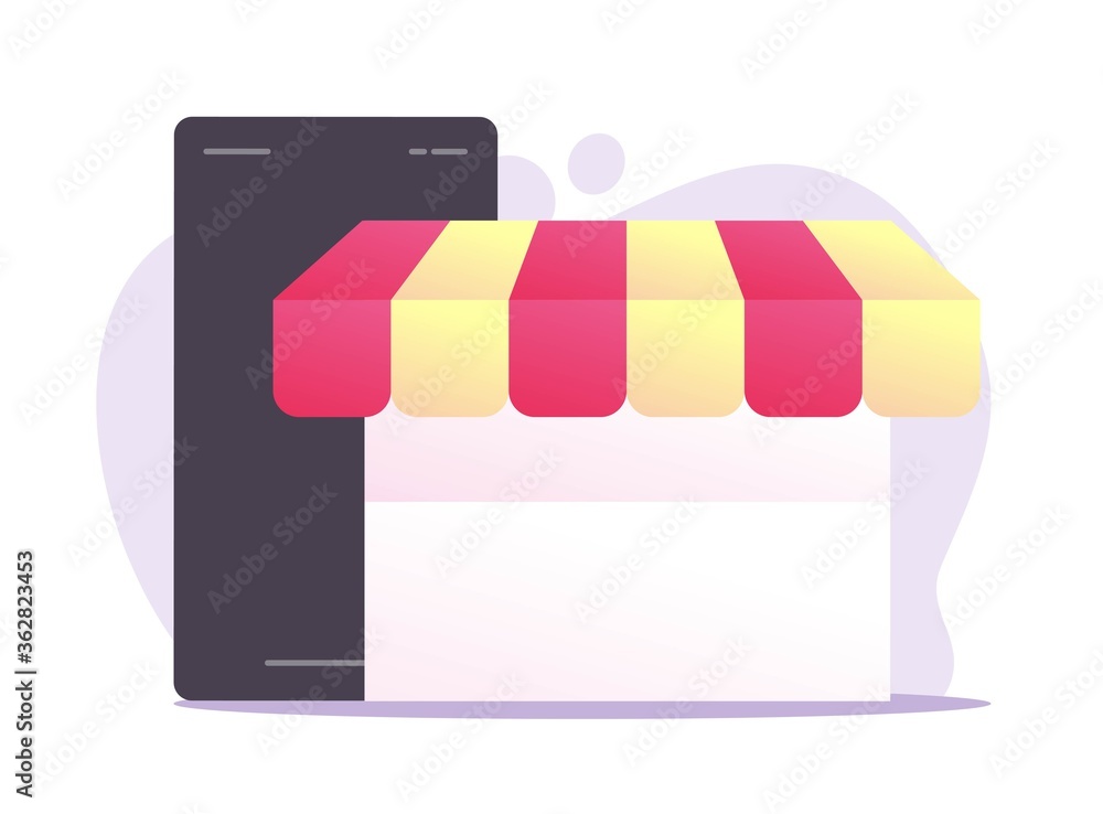 Store shop vector retail storefront copy space and mobile phone ...