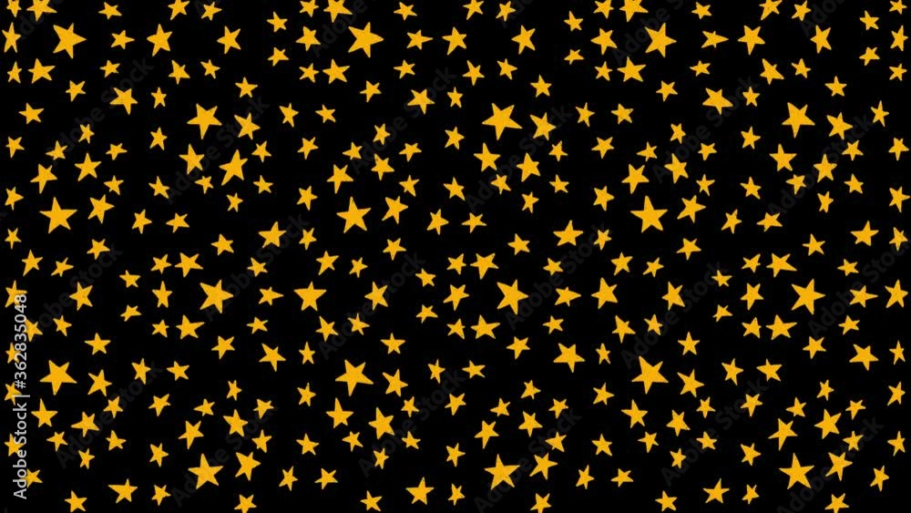 Starry sky, drawing of cartoon stars, flashing and moving painted stars ...