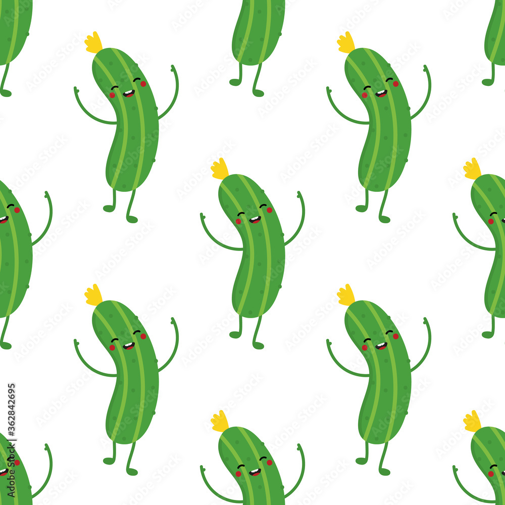 Vector seamless pattern background with cute cucumber cartoon character ...
