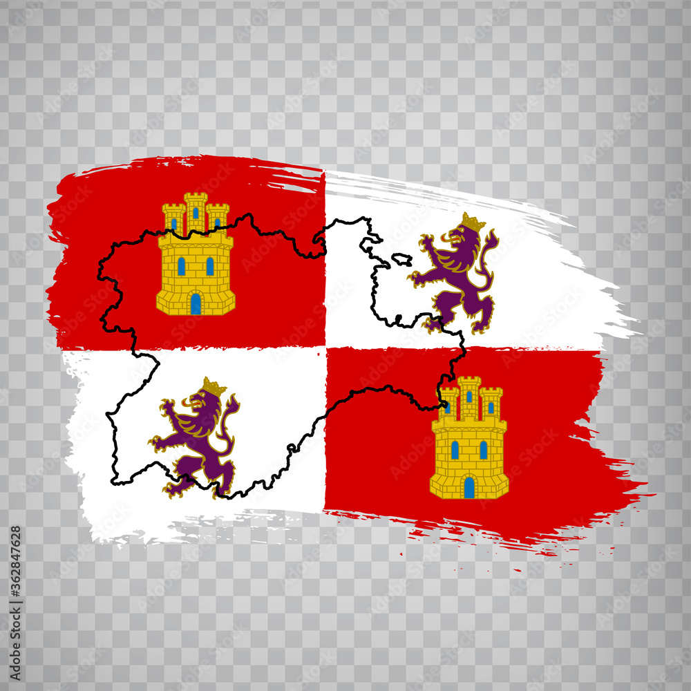Flag of Castile and Leon from brush strokes. Blank map of Castile and ...