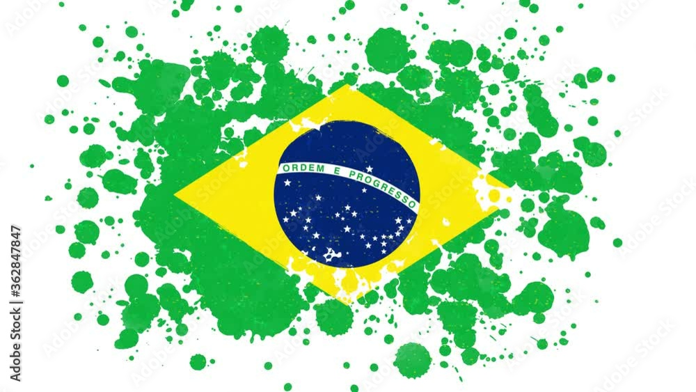 Brazil Flag Reveal With Paint Brush Splatter Mask/ 4k animation of a ...