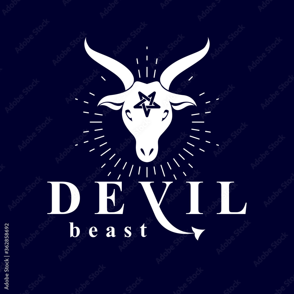 Vector graphic emblem of horned goat head made with a pentacle symbol ...