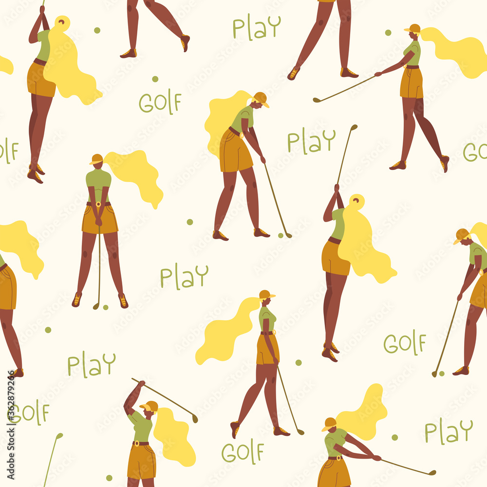Seamless pattern with african american young girl hitting ball with ...
