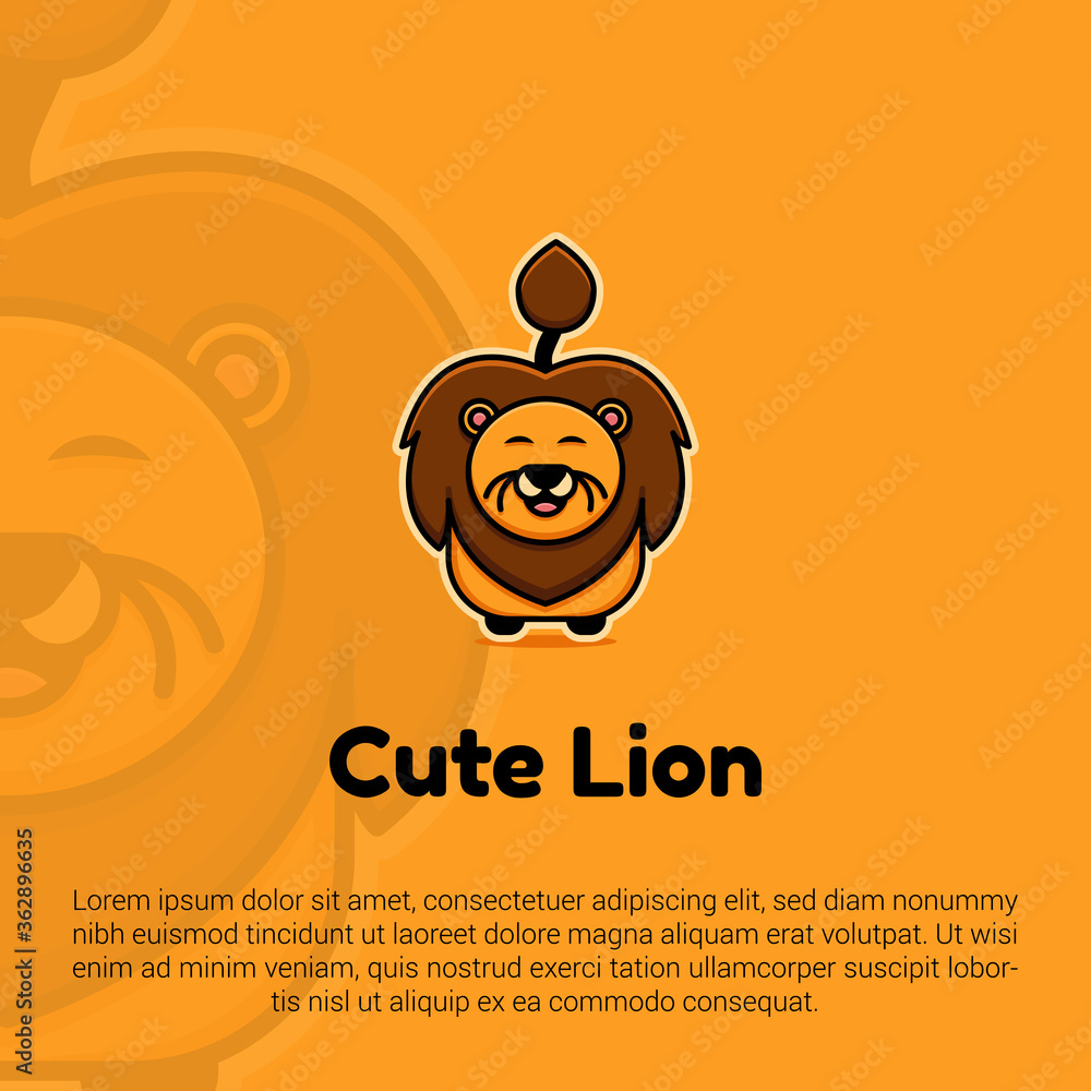 Vector illustration of cute lion logo, icon, sticker design template ...