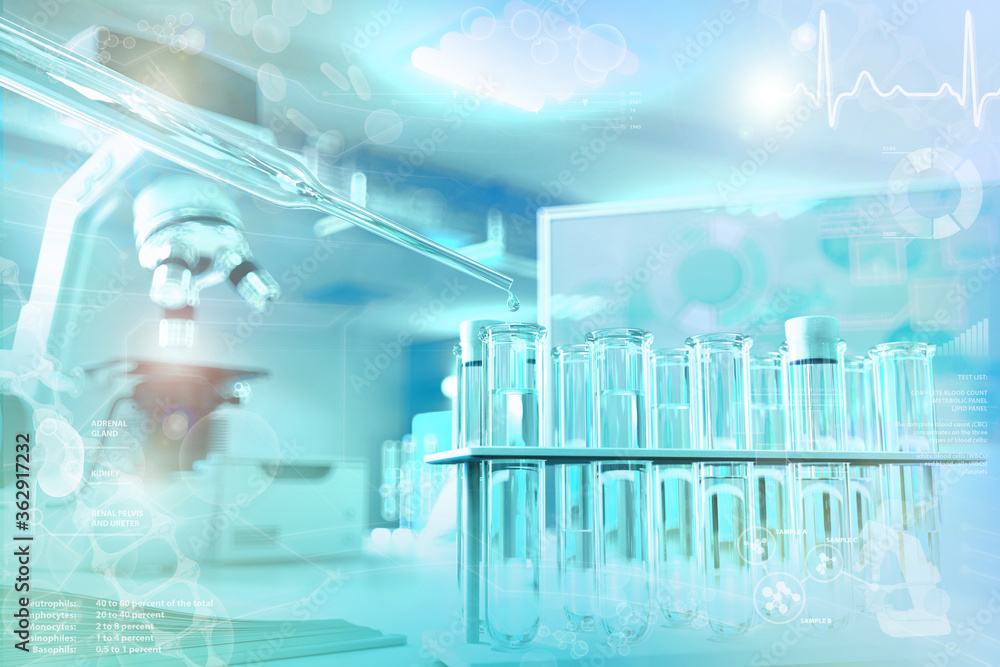science research texture - test-tubes and microscope in clinic ...