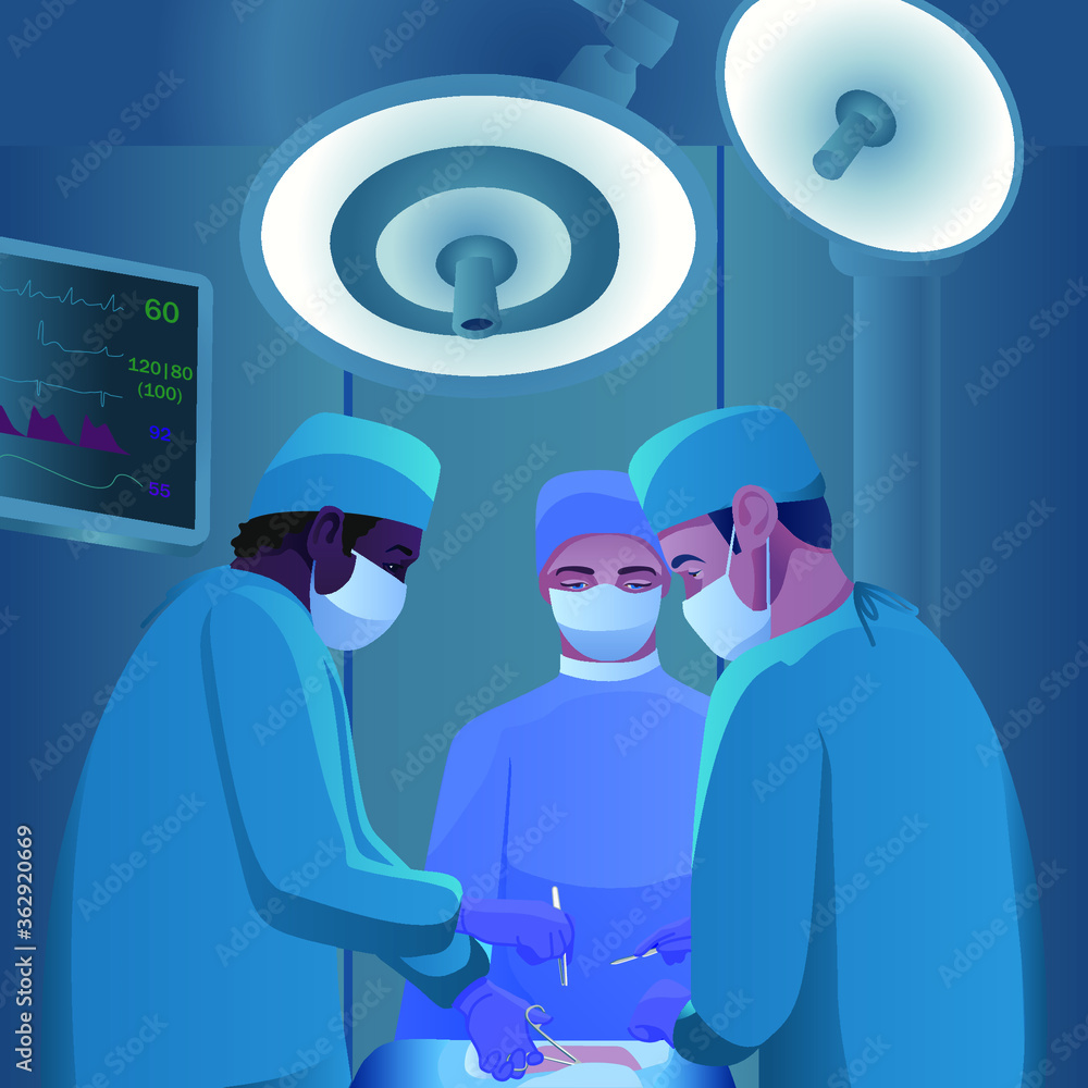 Vector medical concept. Surgeons in modern operation theater. Room with ...